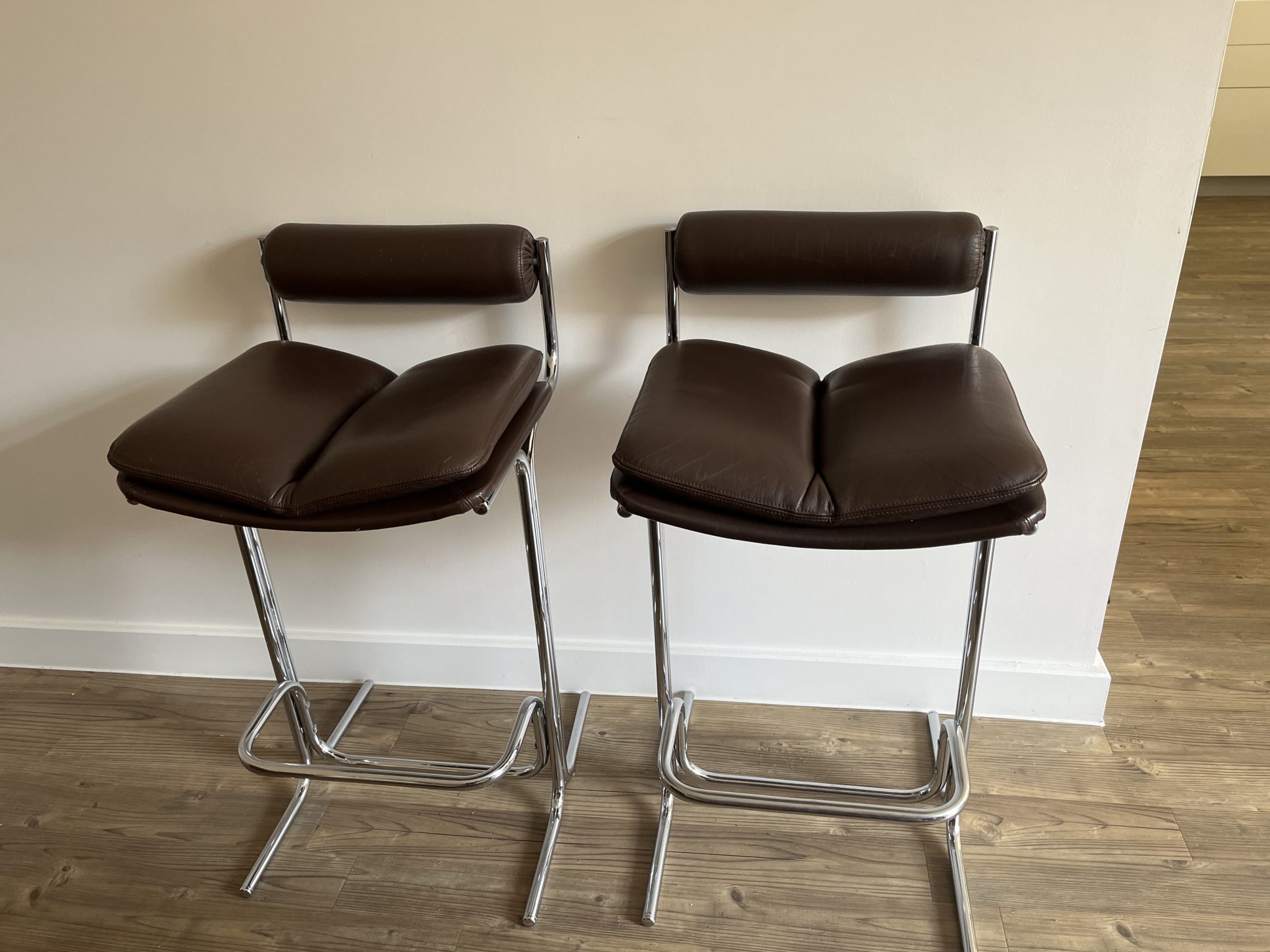 Pieff Eleganza Bar Stools in Chocolate Brown Leather x 2 - MRS FOX