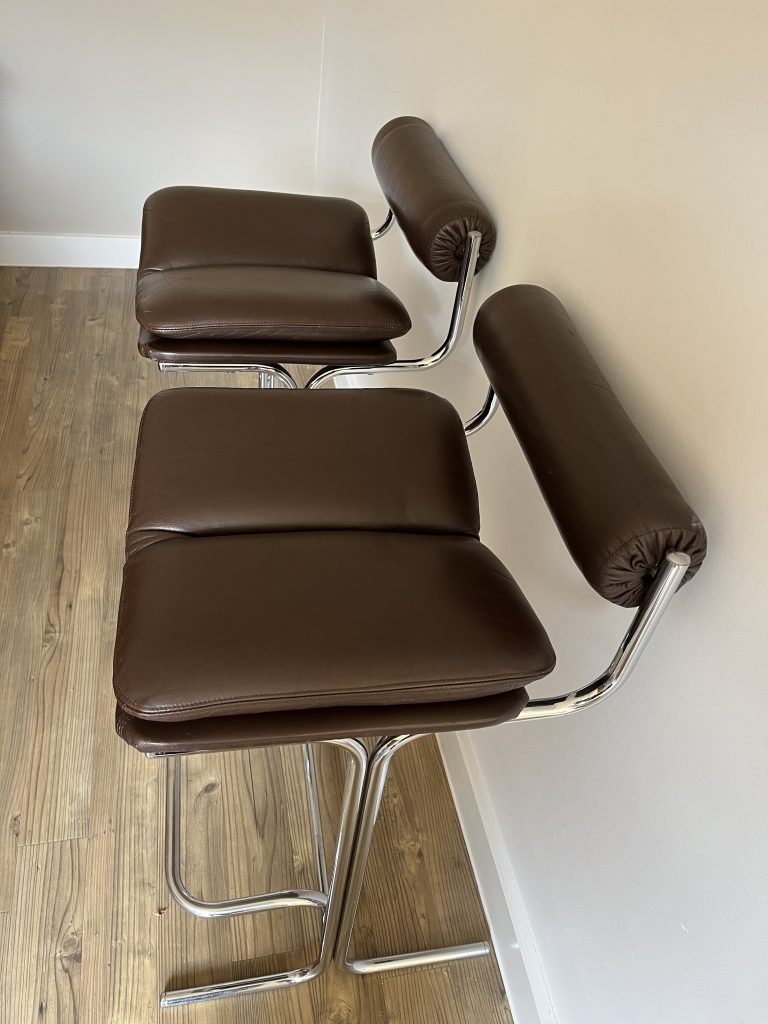 Pieff Eleganza Bar Stools in Chocolate Brown Leather x 2 - MRS FOX