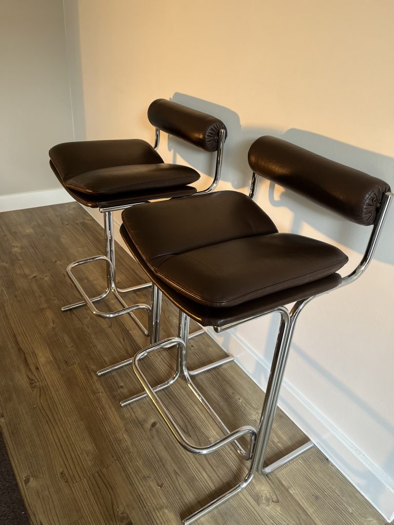 Pieff Eleganza Bar Stools in Chocolate Brown Leather x 2 - MRS FOX