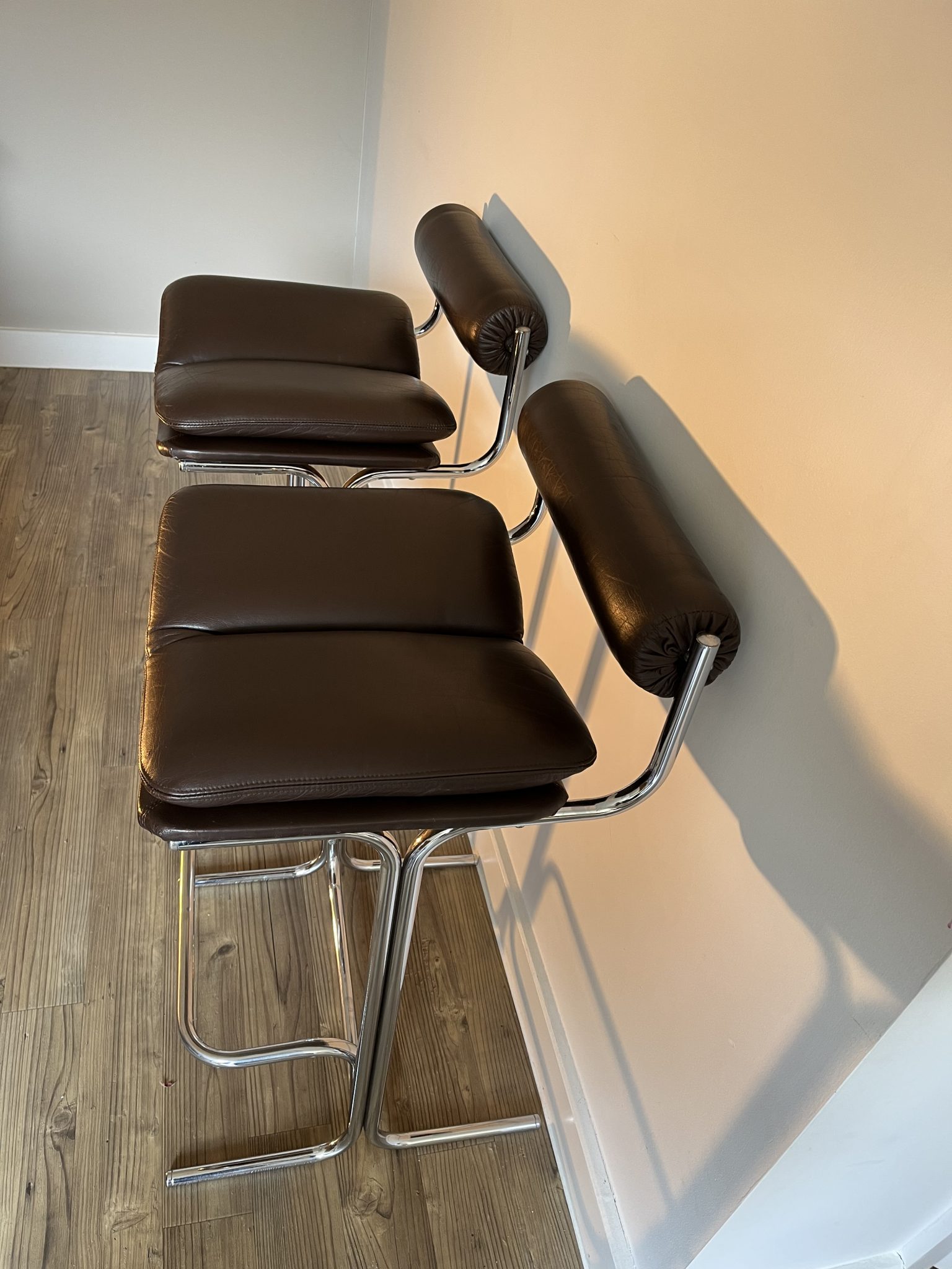 Pieff Eleganza Bar Stools in Chocolate Brown Leather x 2 - MRS FOX